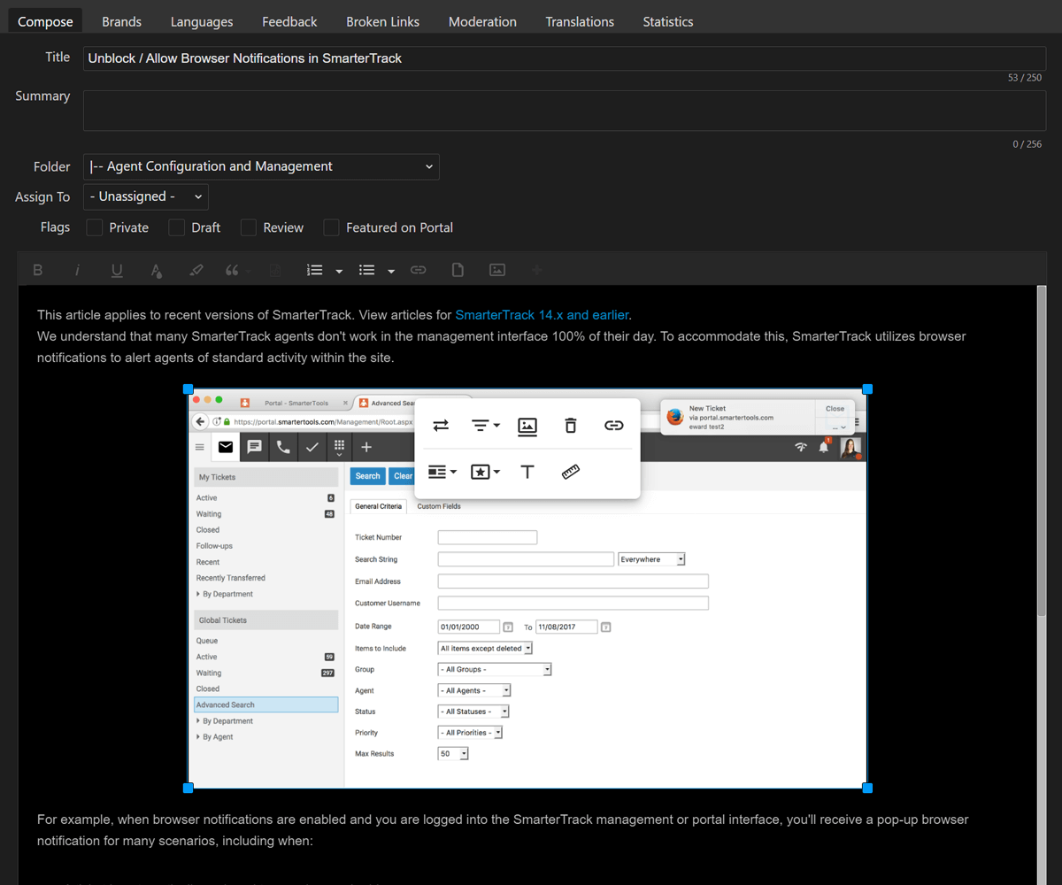 SmarterTrack's Self Help Knowledge Base